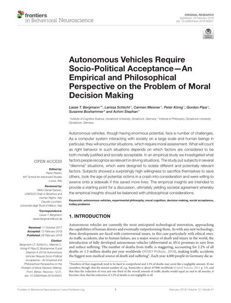 Pdf Autonomous Vehicles Require Socio Political Acceptance — An
