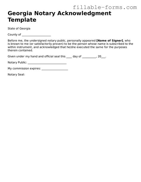 Georgia Notary Acknowledgement Forms Printable Template