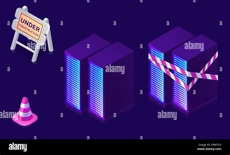 Website Under Construction Isometric Icons Set Maintenance Work Or