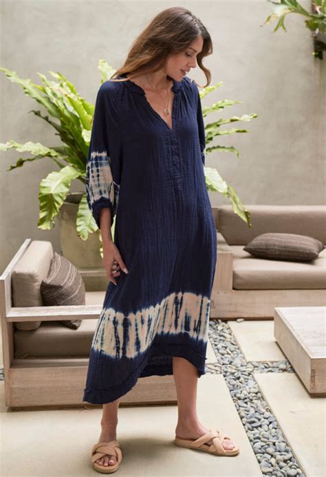 Cotton Gauze Dress With Pockets Tie Dye Dress Oceanmain