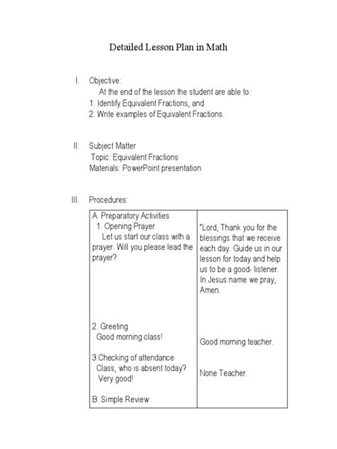 Equivalent Fraction Detailed Lesson Plan In Math Pdf Arithmetic