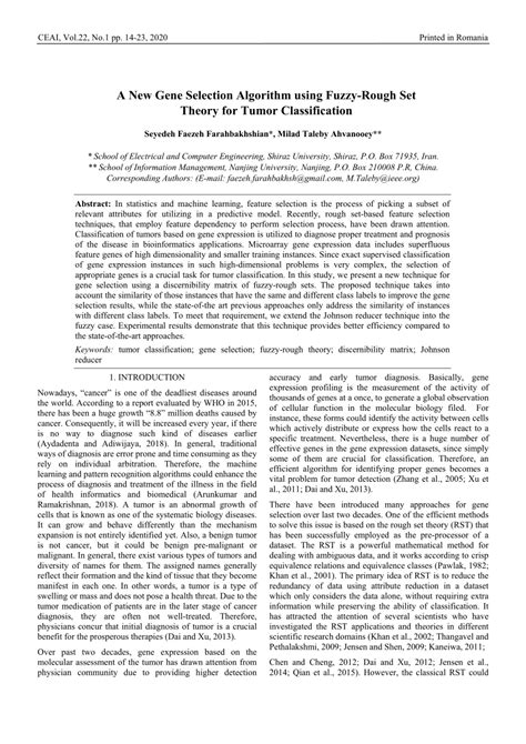 Pdf A New Gene Selection Algorithm Using Fuzzy Rough Set Theory For