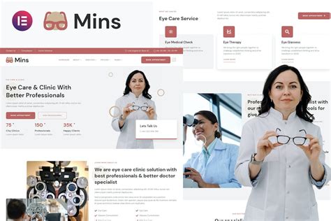 discounted mins eye care clinic services elementor template kit