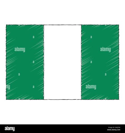 Hand Drawn Sketch Flag Of Nigeria Doodle Style Vector Icon Stock