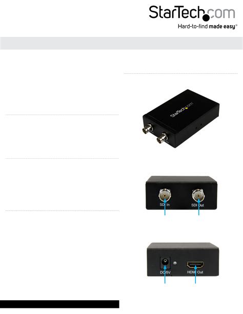 StarTech Com SDI2HD 3G SDI To HDMI Converter With SDI Loopthrough User Manual 2 Pages
