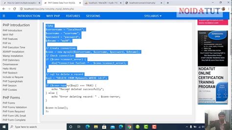Php Delete Data From Mysql Youtube