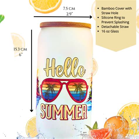Hello Summer My Beauty T Box Glass Tumbler With Straw16 Oz My