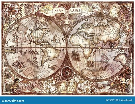 Vintage Illustration With Antique World Atlas Map Stock Illustration