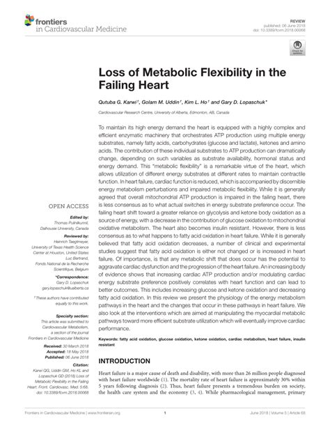Pdf Loss Of Metabolic Flexibility In The Failing Heart