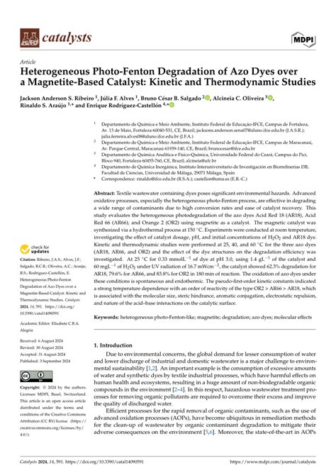 Pdf Heterogeneous Photo Fenton Degradation Of Azo Dyes Over A Magnetite Based Catalyst