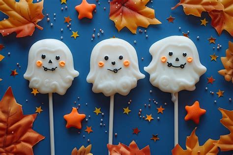 Three Adorable Ghost Lollipops Premium AI Generated Image