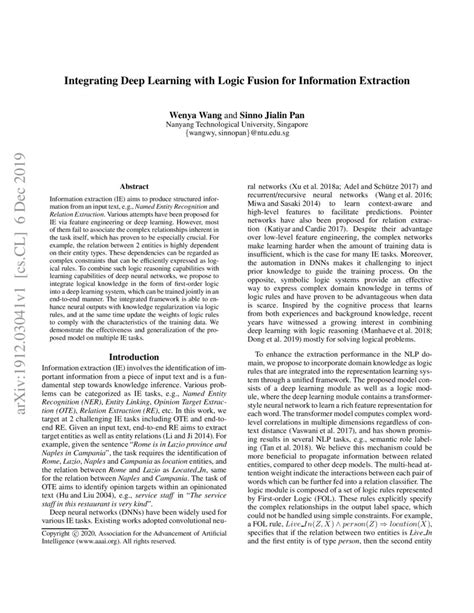Integrating Deep Learning With Logic Fusion For Information Extraction Deepai