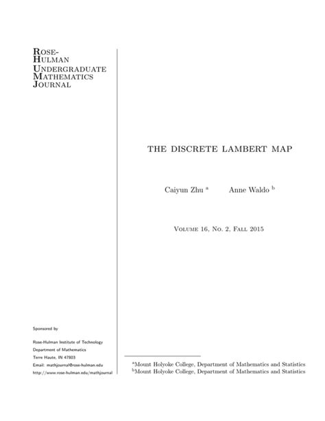 The Discrete Lambert Map Rose Hulman Undergraduate