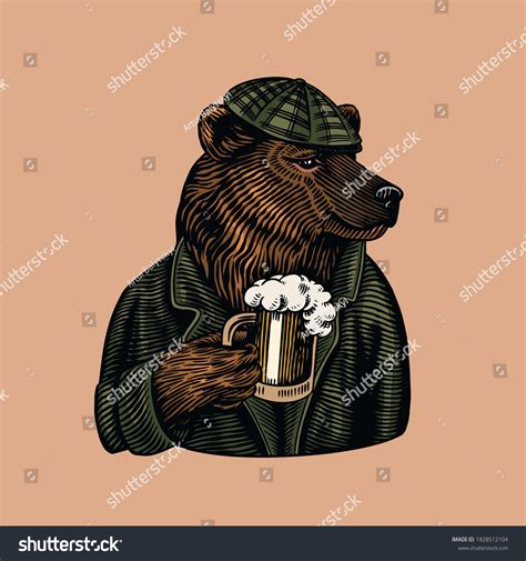 Grizzly Bear Beer Mug Brewer Glass Stock Vector Royalty Free