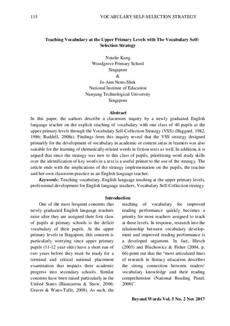 Pdf Teaching Vocabulary At The Upper Primary Levels With The Vocabulary Self Selection Strategy