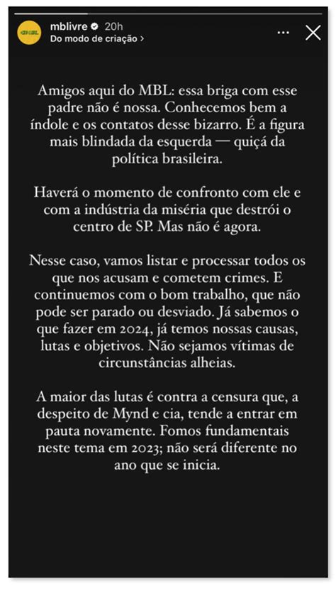 Apoiador do MBL expõe a estratégia do grupo contra o Padre Júlio Lancelotti