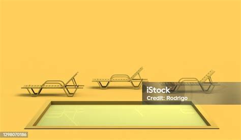파스텔 노란색 배경에 수영장에서 일광욕 라운저 여름과 휴가 개념 3d 일러스트레이션 0명에 대한 스톡 사진 및 기타 이미지 0명 계절 관광 리조트 Istock