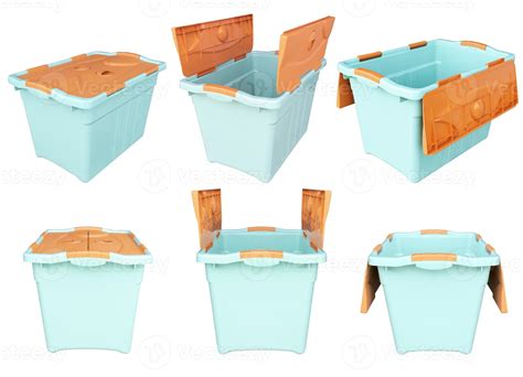 Collection Green Plastic Storage Box Isolated On White Background