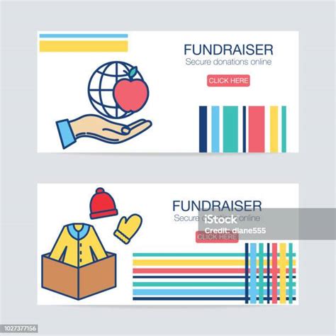 자선 및 기부 얇은 라인 아이콘에 밝게 착 색 배너 Charitable Foundation에 대한 스톡 벡터 아트 및 기타