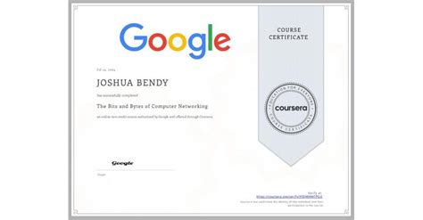 Completion Certificate For The Bits And Bytes Of Computer Networking