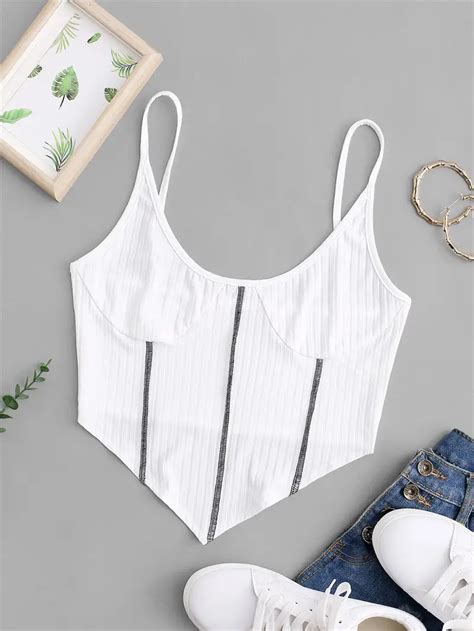 Solid Ribbed Casual Cami Corset Style Tops Sexy Night Tops Temu