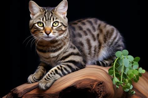 A Tabby Cat Sitting On Top Of A Log Stock Illustration Illustration