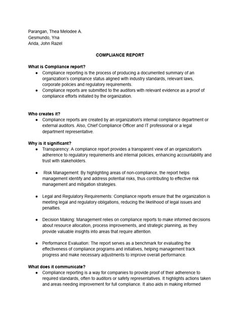 Compliance Report 1 Pdf Regulatory Compliance Audit