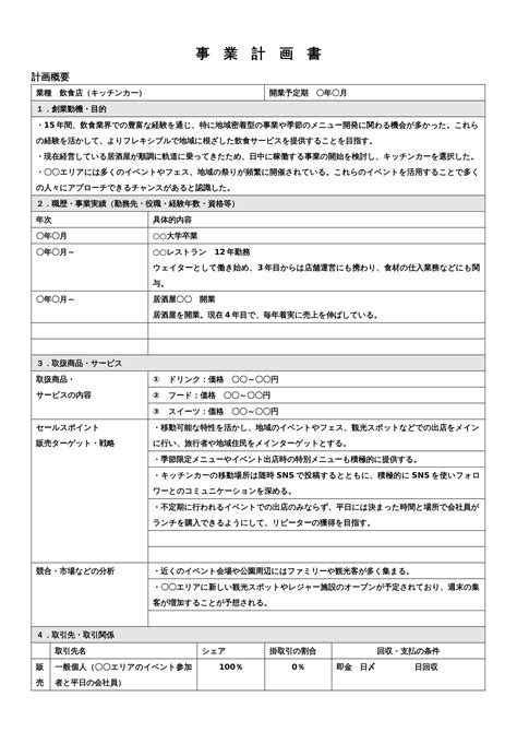 キッチンカーの事業計画書・創業計画書のテンプレート・作成例 マネーフォワード クラウド会社設立