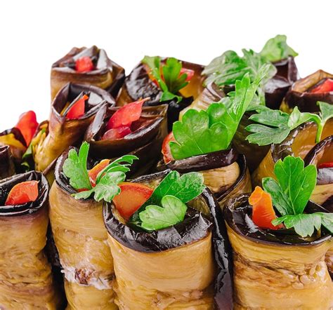 Premium Photo Rolls Of Fried Eggplant Stuffed With Mayonnaise And