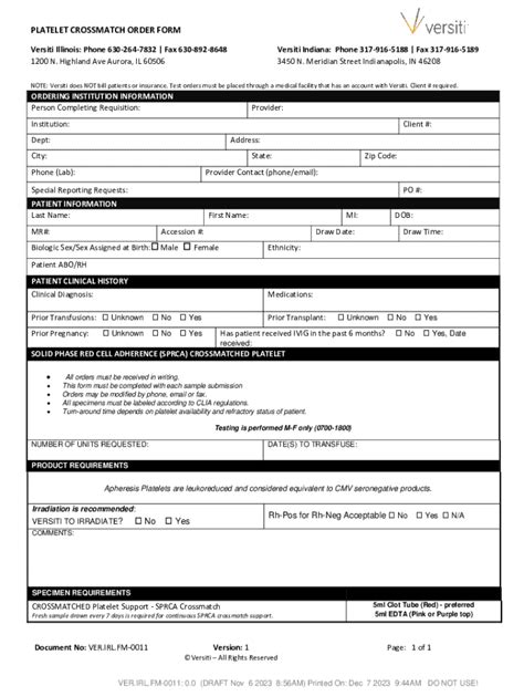 Fillable Online Platelet Crossmatch Order Form Fax Email Print Pdffiller