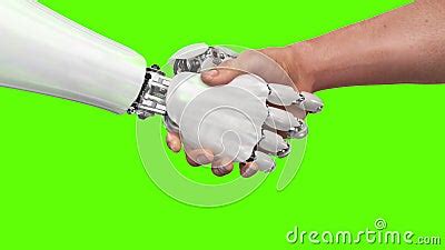 Robot And Man Shaking Hands Beautiful Realistic D Animation On A Green Background With A Pass