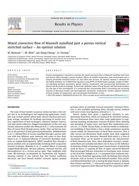 Pdf Mixed Convective Flow Of Maxwell Nanofluid Past A Porous Vertical