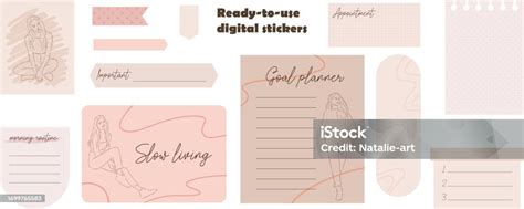 디지털 불렛저널링 또는 계획을 위한 디지털 메모지 및 스티커 디지털 플래너를 위한 디지털 스티커 손으로 그린 아름다운 어린 소녀들 미니멀한 스타일 벡터 아트 Bullet