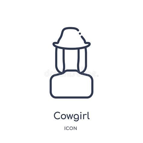 Linear Cowgirl Icon From Desert Outline Collection Thin Line Cowgirl