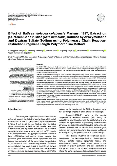 Pdf Effect Of Batissa Violacea Celebensis Martens 1897 Extract On β
