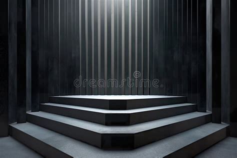 A Dimly Lit Staircase Ascends Into Darkness In A Mysterious Room Stock