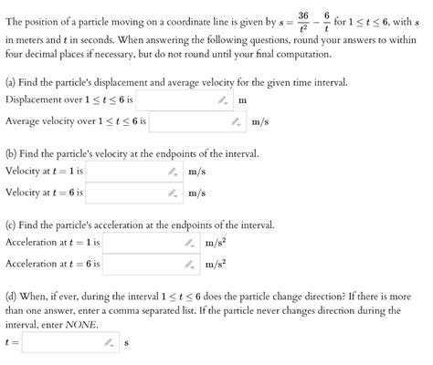 Solved The Position Of A Particle Moving On A Coordinate Chegg