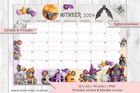 Editable October 2023 Calendar Happy Spooky Halloween Planner Etsy