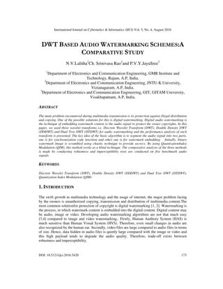DWT Based Audio Watermarking Schemes A Comparative Study PDF