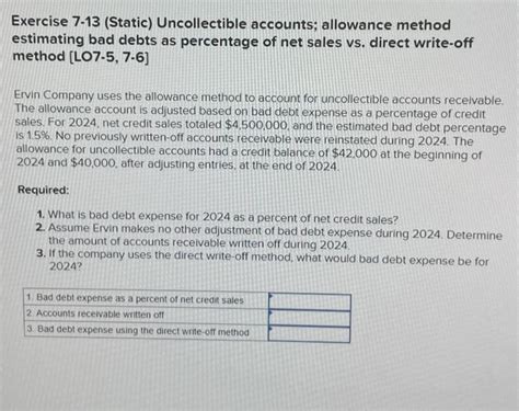 Solved Exercise Static Uncollectible Accounts Chegg