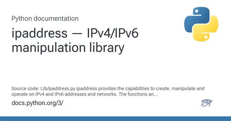 Ipaddress — Ipv4ipv6 Manipulation Library — Python 3150a8 Documentation