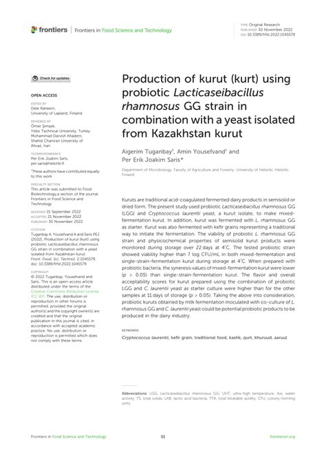 Pdf Production Of Kurut Kurt Using Probiotic Lacticaseibacillus Rhamnosus Gg Strain In
