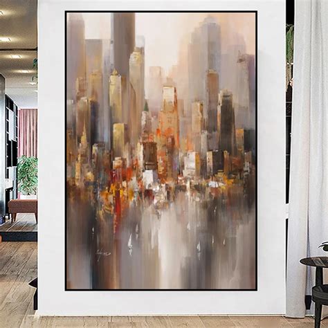 추상 도시 풍경 캔버스에 손으로 그린 유화 도시 풍경 벽 예술 거실 사무실 장식 그림 홈 장식 Aliexpress