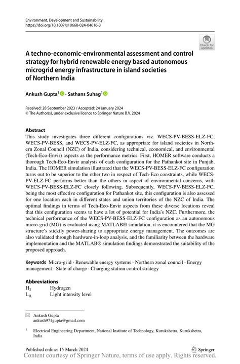 A Techno Economic Environmental Assessment And Control Strategy For Hybrid Renewable Energy