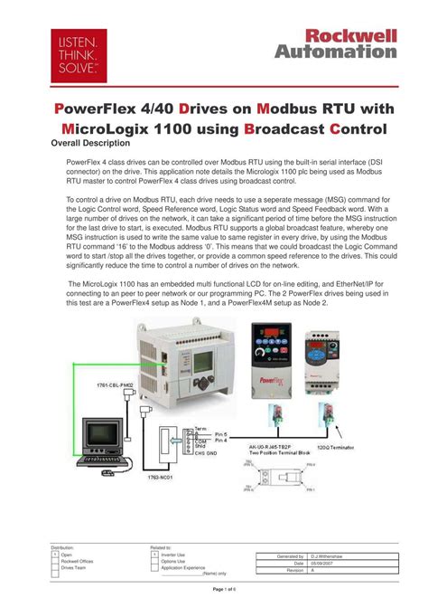 Powerflex 4 40 With Micrologix1100 On Modbusrtu Broadcast