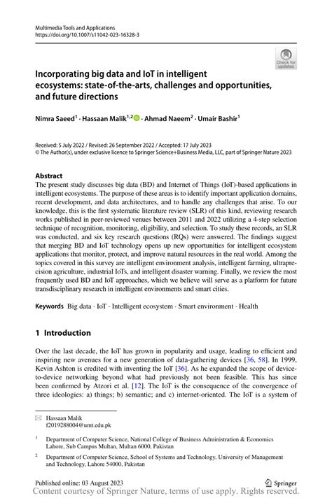 Incorporating Big Data And IoT In Intelligent Ecosystems State Of The