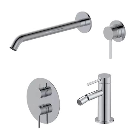 Set Miscelatore Lavabo A Muro Canna 25 Cm E Bidet Con Incasso Doccia