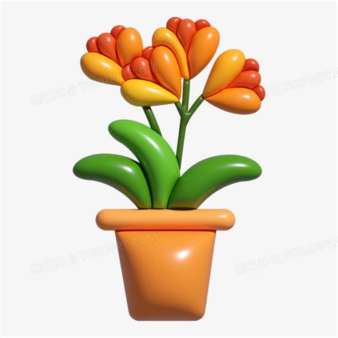一组膨胀风3d立体花朵盆栽合集二元素png图片素材下载盆栽png熊猫办公