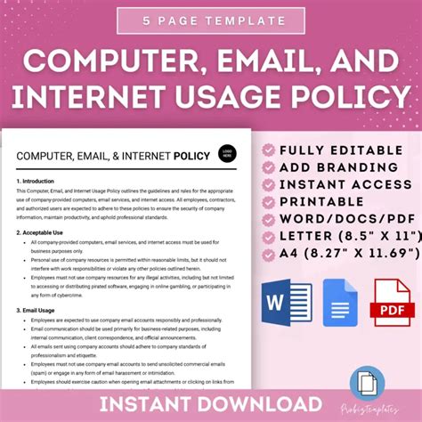 Computer Email And Internet Usage Policy Template Probiztemplates
