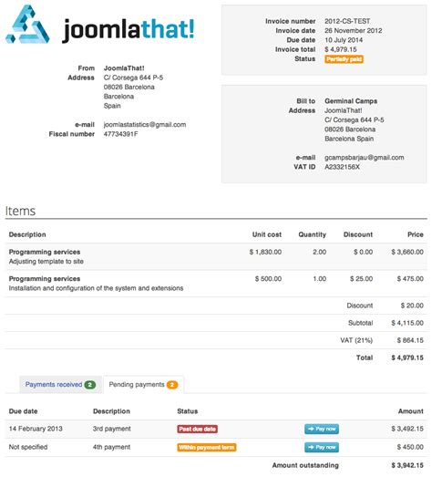 Invoice Manager Invoice Billing Creator Manager JoomlaThat